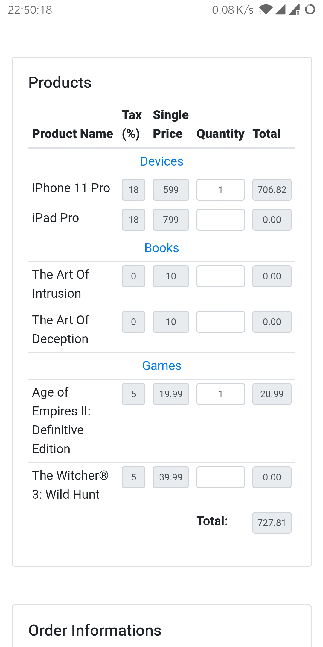 Multi Product Order Form by altayevrim | CodeCanyon